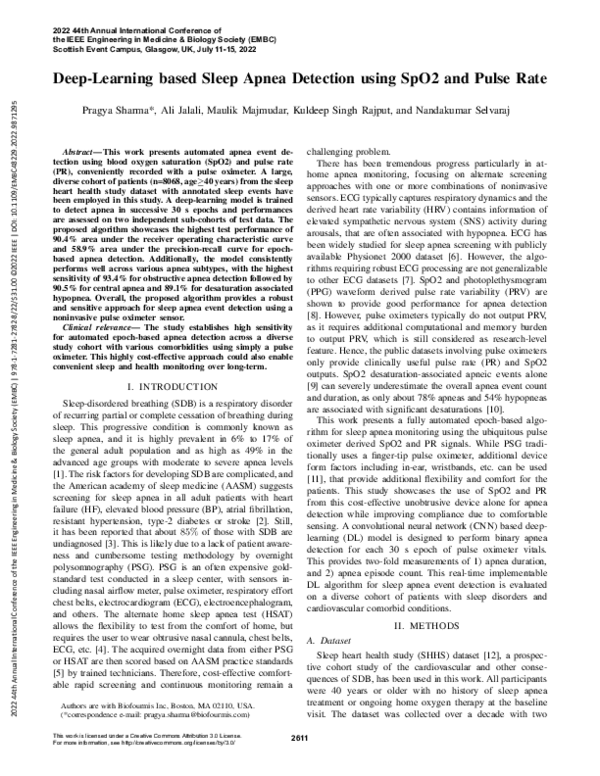 Pdf Deep Learning Based Sleep Apnea Detection Using Spo2 And Pulse Rate