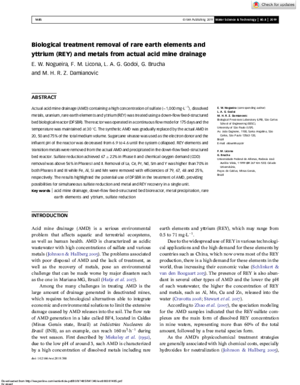 (PDF) Biological treatment removal of rare earth elements and yttrium (REY) and metals from ...