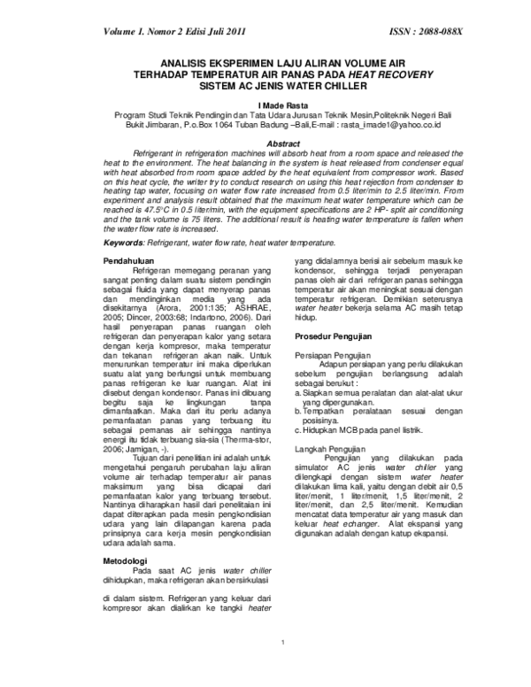 (PDF) Analisis Eksperimen Laju Aliran Volume Air Terhadap Temperatur Air Panas Pada Heat ...