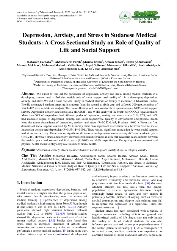 (PDF) Depression, Anxiety, and Stress in Sudanese Medical Students: A ...