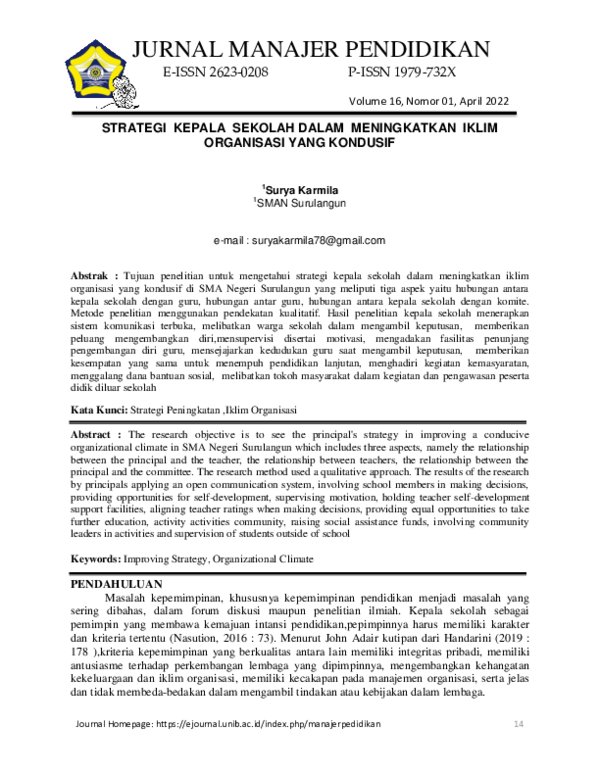 (PDF) Strategi Kepala Sekolah Dalam Meningkatkan Iklim Organisasi Yang Kondusif