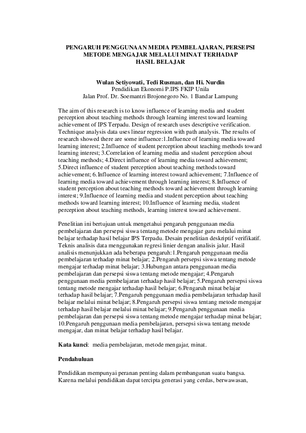 (PDF) Pengaruh Penggunaan Media Pembelajaran, Persepsi Metode Mengajar Melalui Minat Terhadap ...