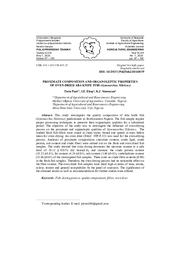 (PDF) Proximate composition and organoleptic properties of oven-dried ...