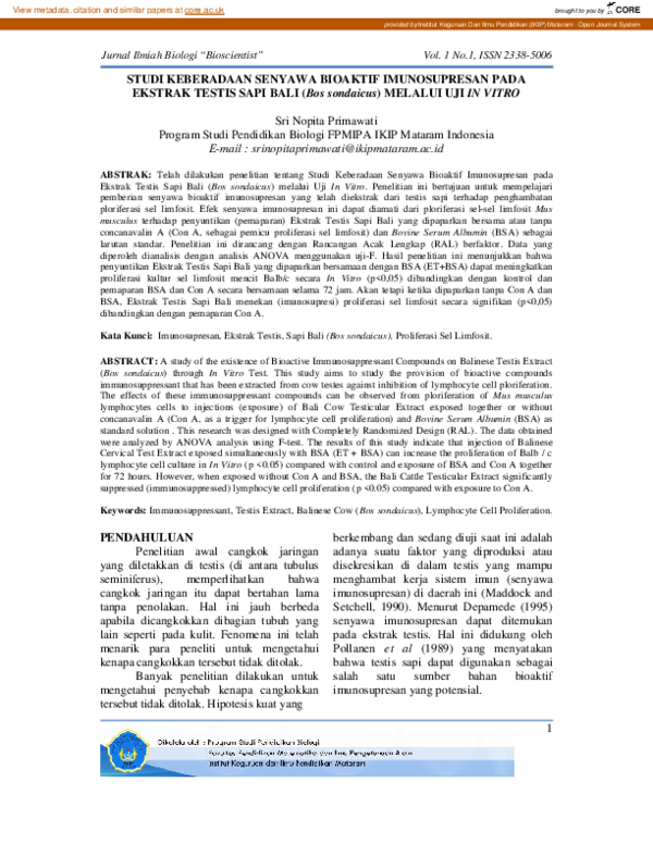 (PDF) STUDI KEBERADAAN SENYAWA BIOAKTIF IMUNOSUPRESAN PADA EKSTRAK ...