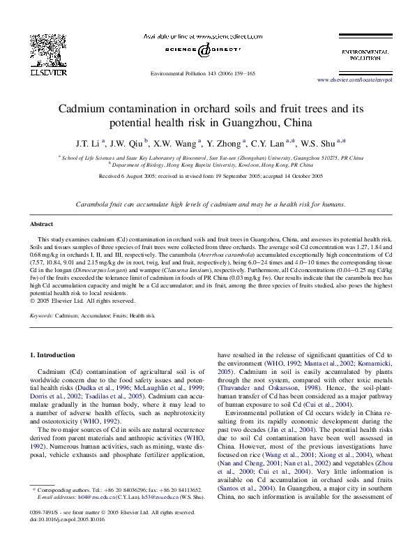 (PDF) Cadmium contamination in orchard soils and fruit trees and its ...