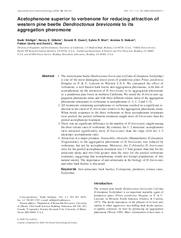 (PDF) Acetophenone Outperforms Verbenone Against Pine Beetle