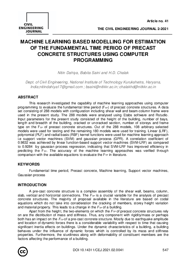 (PDF) Machine learning based modelling for estimation of the ...