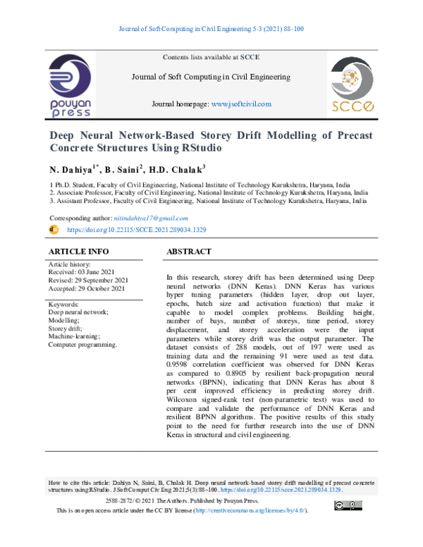 (PDF) Deep Neural Network-Based Storey Drift Modelling of Precast Concrete Structures Using RStudio