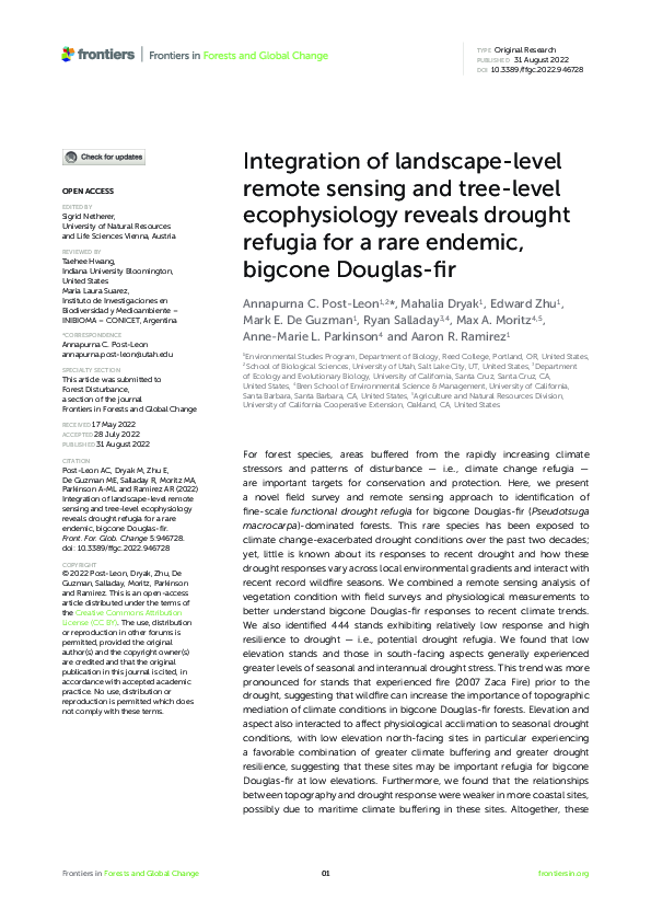 (PDF) Integration of landscape-level remote sensing and tree-level ecophysiology reveals drought ...