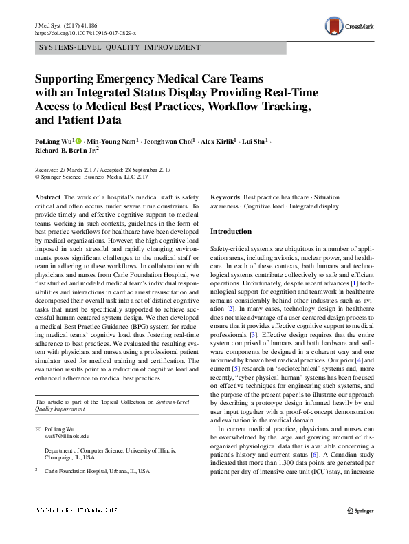 (PDF) Supporting Emergency Medical Care Teams with an Integrated Status ...