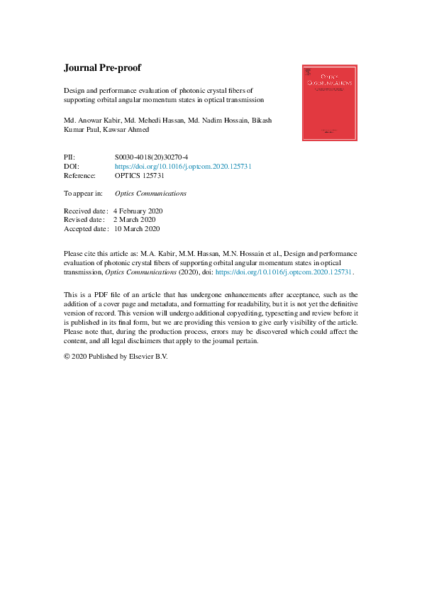 Pdf Design And Performance Evaluation Of Photonic Crystal Fibers Of Supporting Orbital Angular
