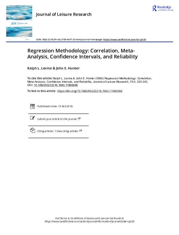 (PDF) Regression Methodology: Correlation, Meta-Analysis, Confidence Intervals, and Reliability