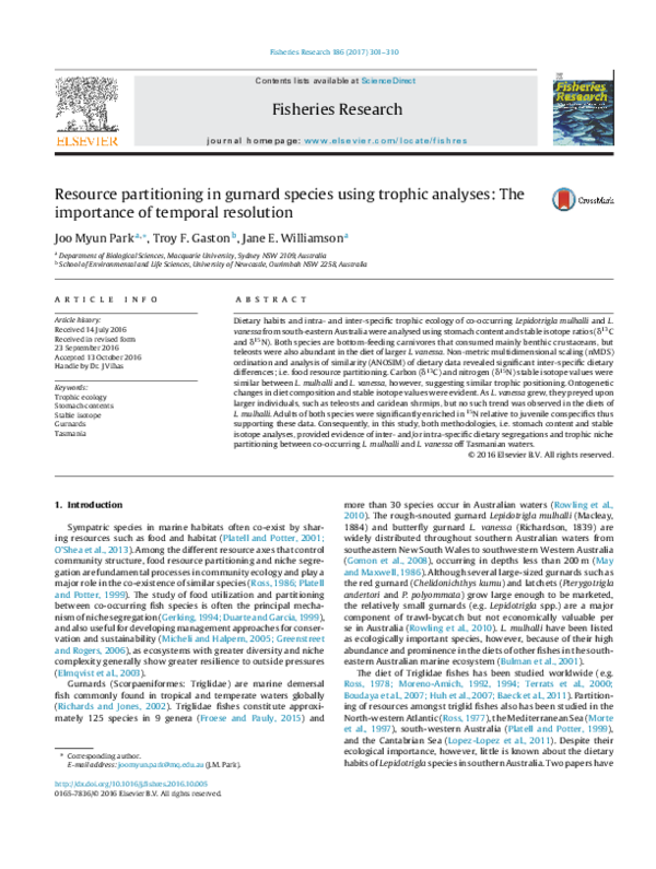 (PDF) Resource partitioning in gurnard species using trophic analyses ...