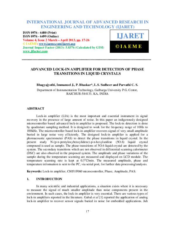 (PDF) Advanced Lock-In Amplifier for Detection of Phase Transitions in Liquid Crystals | J ...