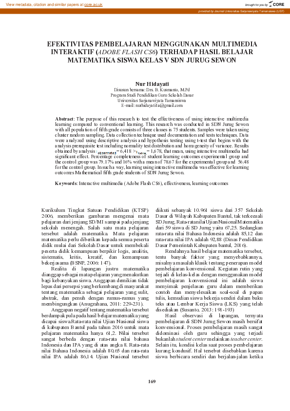 (PDF) Efektivitas Pembelajaran Menggunakan Multimedia Interaktif (Adobe Flash CS6) Terhadap ...