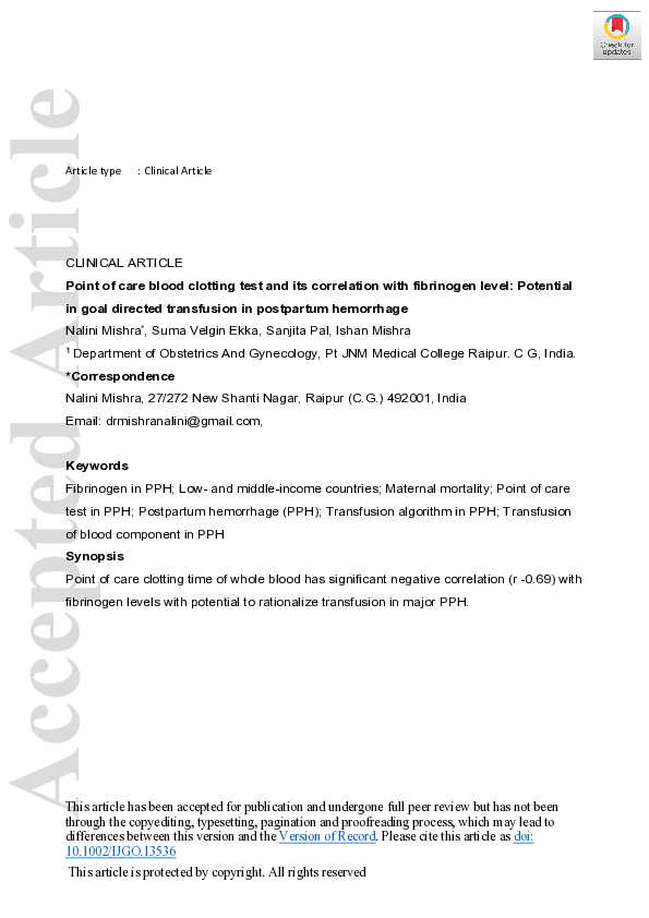 (PDF) Point‐of‐care blood clotting test and its correlation with ...