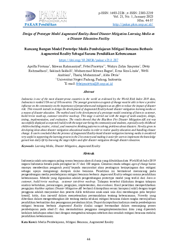 (PDF) Design of Prototype Model Augmented Reality-Based Disaster Mitigation Learning Media as a ...