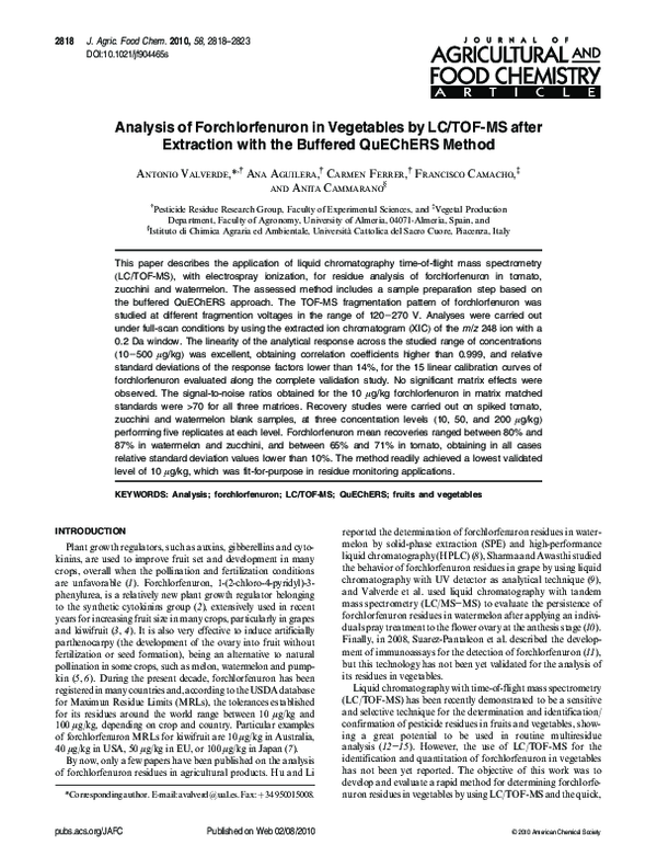 (PDF) Analysis of Forchlorfenuron in Vegetables by LC/TOF-MS after ...