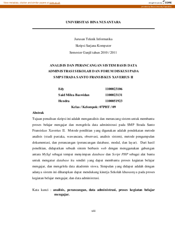 (PDF) Analisis Dan Perancangan Sistem Basis Data Administrasi Sekolah Dan Forum Diskusi Pada SMP ...