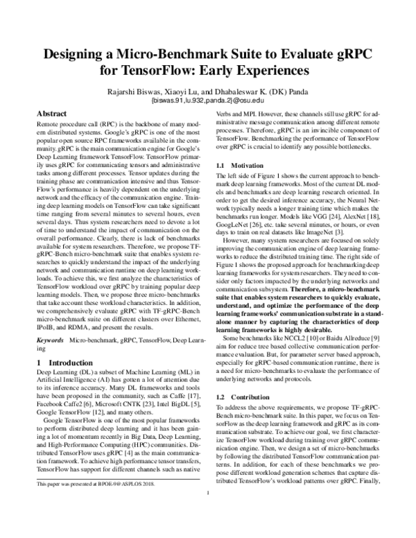 (PDF) Designing a Micro-Benchmark Suite to Evaluate gRPC for TensorFlow: Early Experiences