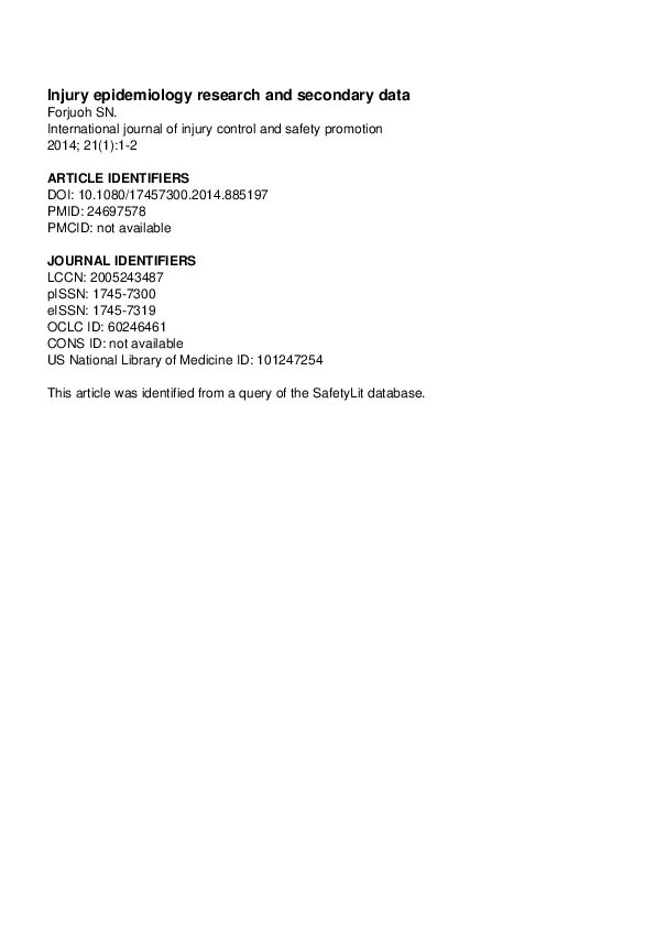 (PDF) Injury epidemiology research and secondary data