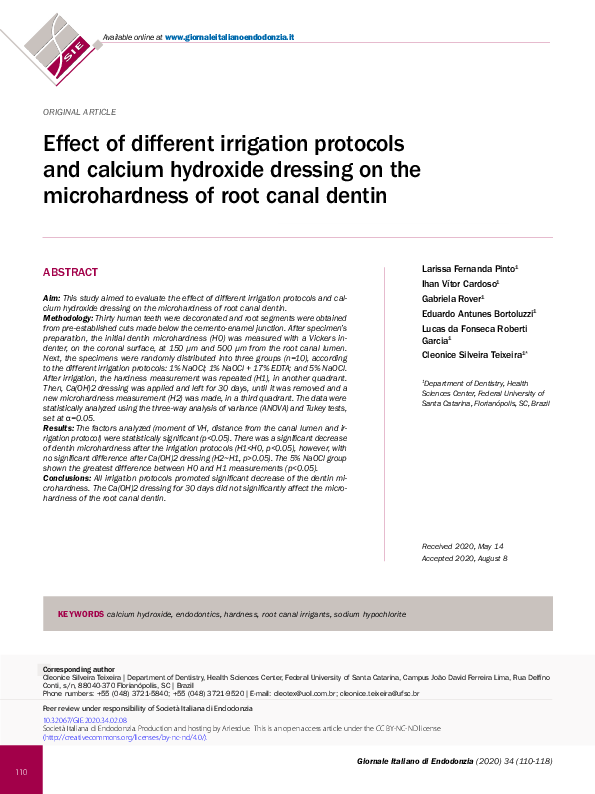Pdf Effect Of Different Irrigation Protocols And Calcium Hydroxide