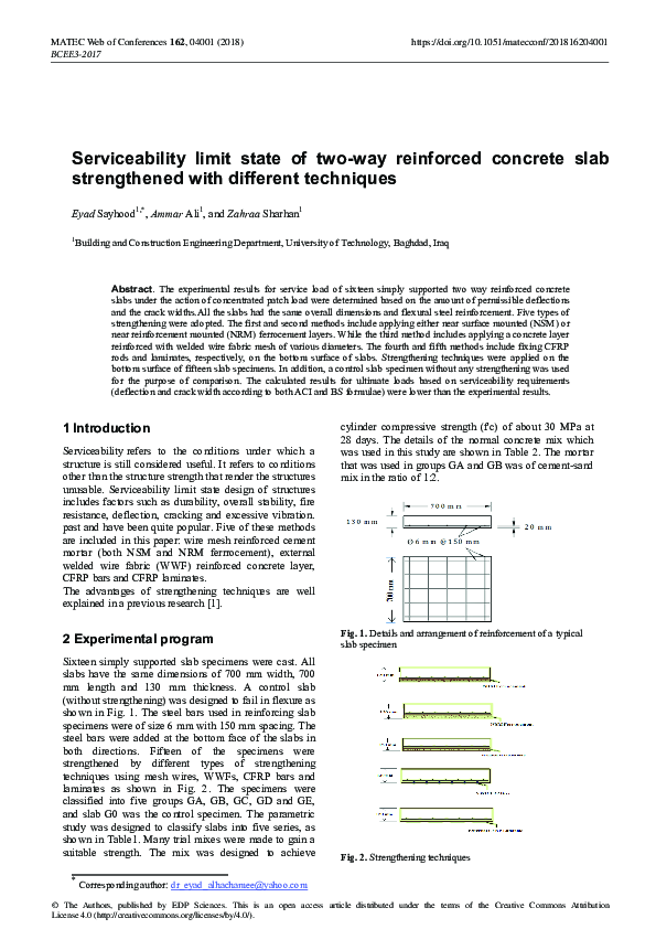 (PDF) Serviceability limit state of two-way reinforced concrete slab strengthened with different ...