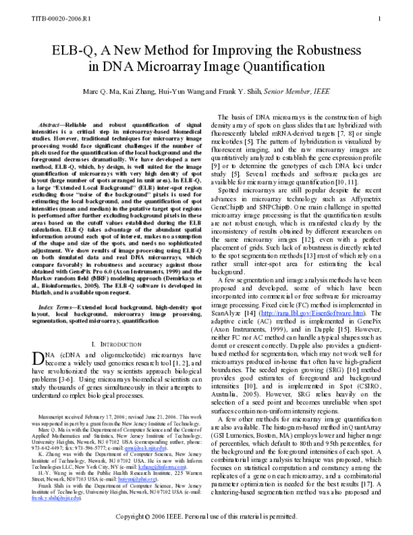 (PDF) ELB-Q: A New Method for Improving the Robustness in DNA Microarray Image Quantification