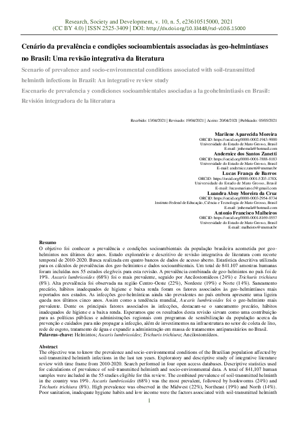 (PDF) Cenário da prevalência e condições socioambientais associadas às ...