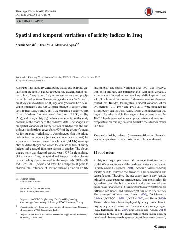 (PDF) Spatial and temporal variations of aridity indices in Iraq