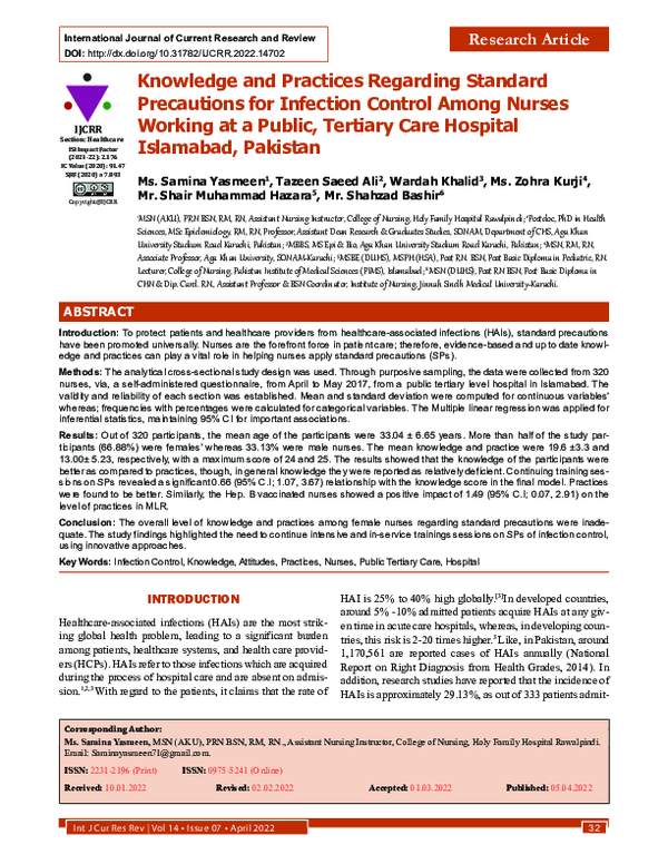 (PDF) Knowledge and Practices Regarding Standard Precautions for ...