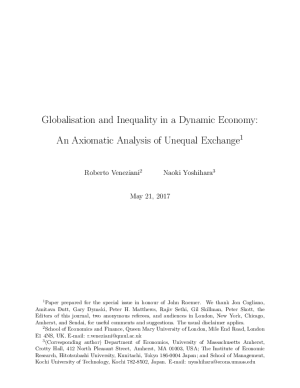 (PDF) Globalisation and inequality in a dynamic economy: an axiomatic analysis of unequal exchange