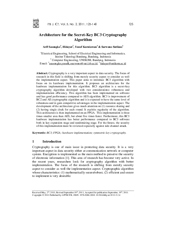(PDF) Architecture for the Secret-Key Bc3 Cryptography Algorithm