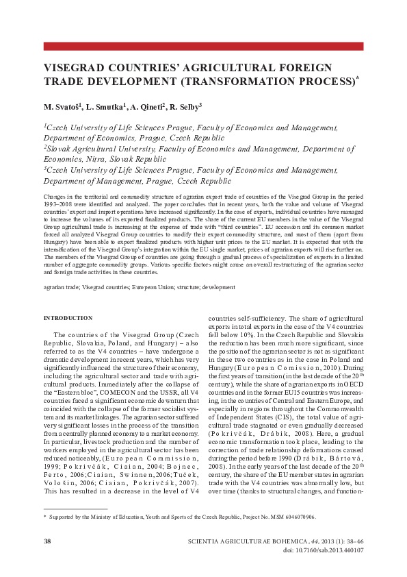 (PDF) Visegrad countries’ agricultural foreign trade development ...