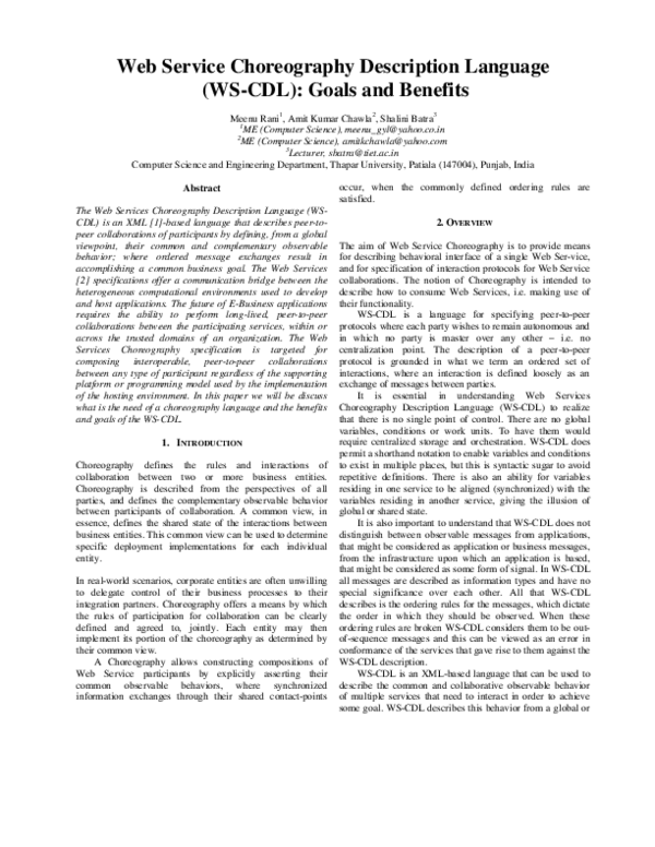 (PDF) Web service choreography description language (WS-CDL): Goals and benefits