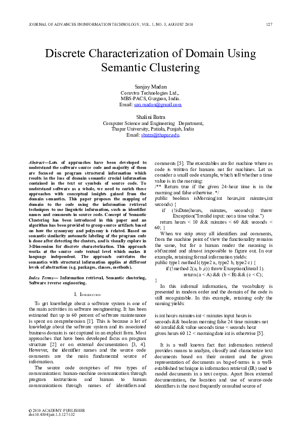 (PDF) Discrete Characterization of Domain Using Semantic Clustering