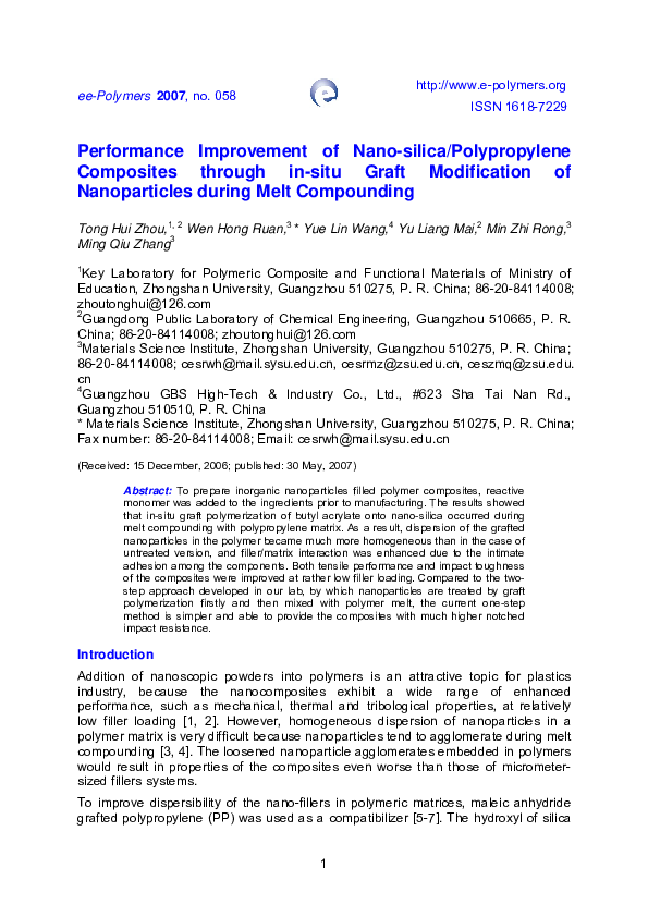 (PDF) Performance Improvement of Nano-silica/Polypropylene Composites ...