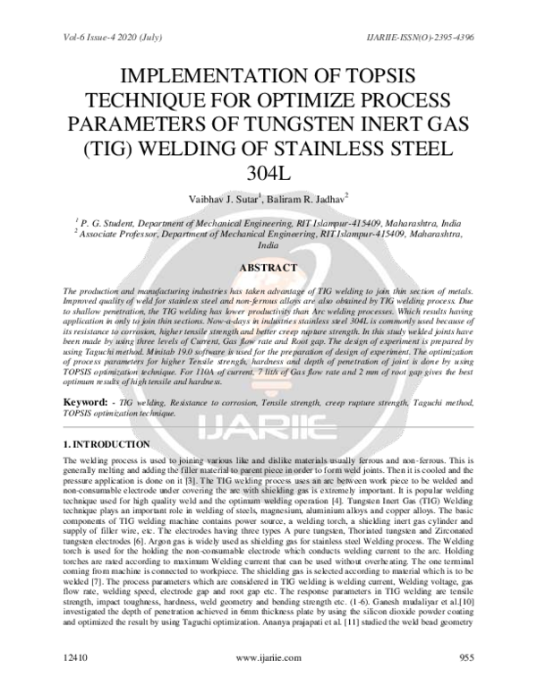 (PDF) Implementation of Topsis Technique for Optimize Process Parameters of Tungsten Inert Gas ...
