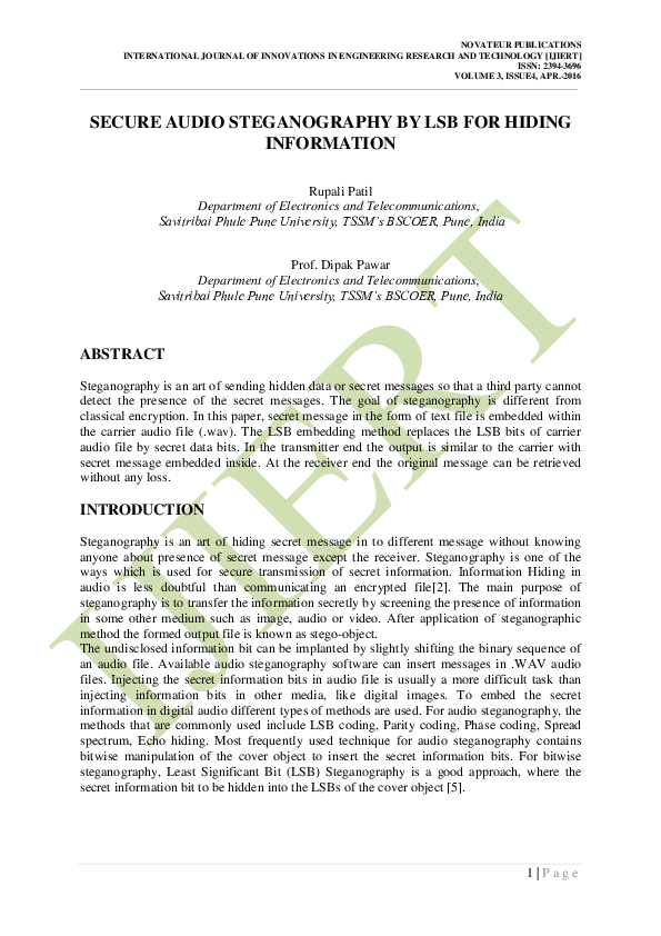 (PDF) Secure Audio Steganography Using LSB Method