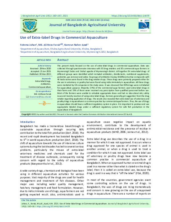 (PDF) Use of extra-label drugs in commercial aquaculture
