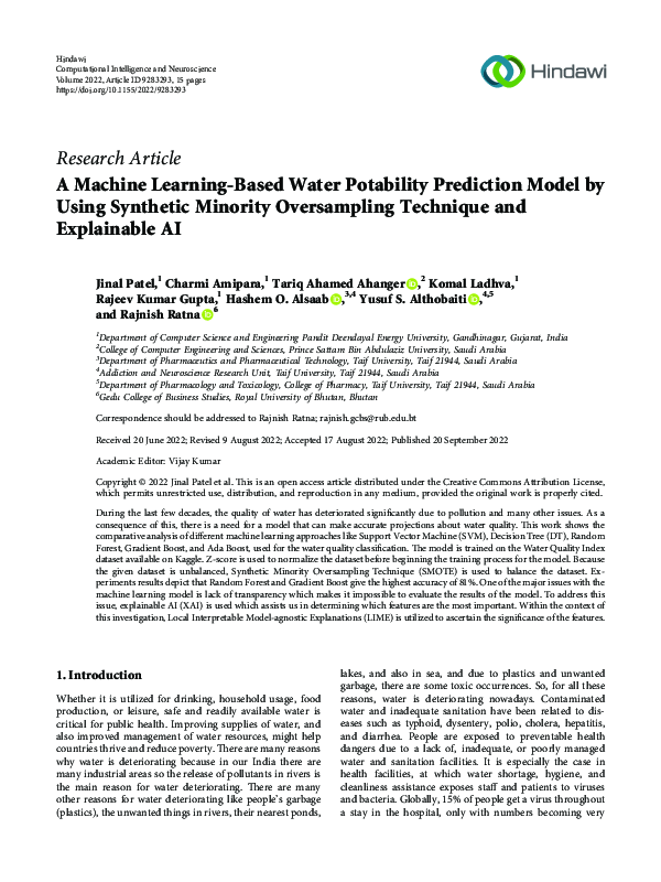 (PDF) A Machine Learning-Based Water Potability Prediction Model by ...