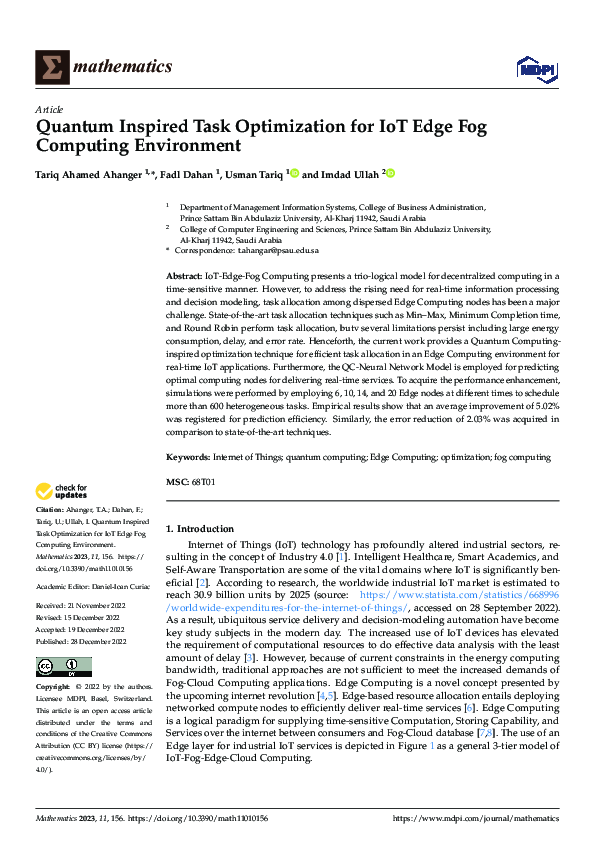 Pdf Quantum Inspired Task Optimization For Iot Edge Fog Computing Environment
