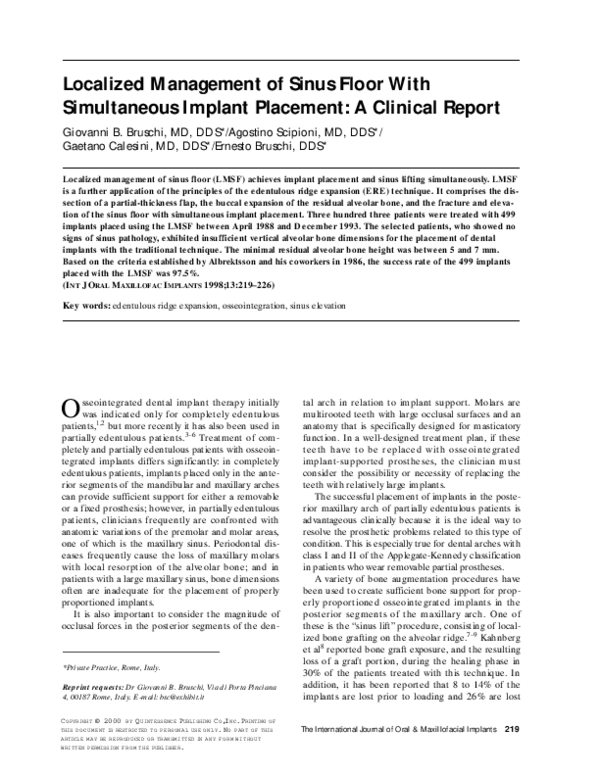 (PDF) Localized management of sinus floor with simultaneous implant ...