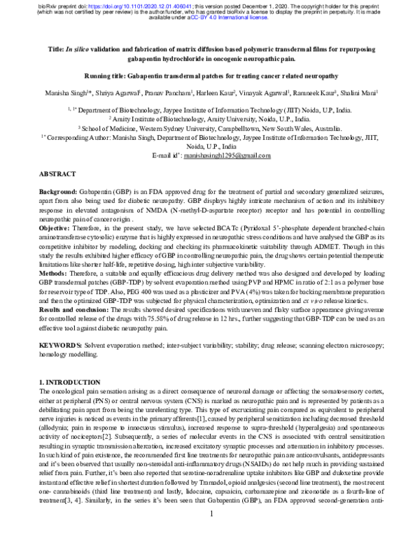 (PDF) In silico validation and fabrication of matrix diffusion based ...
