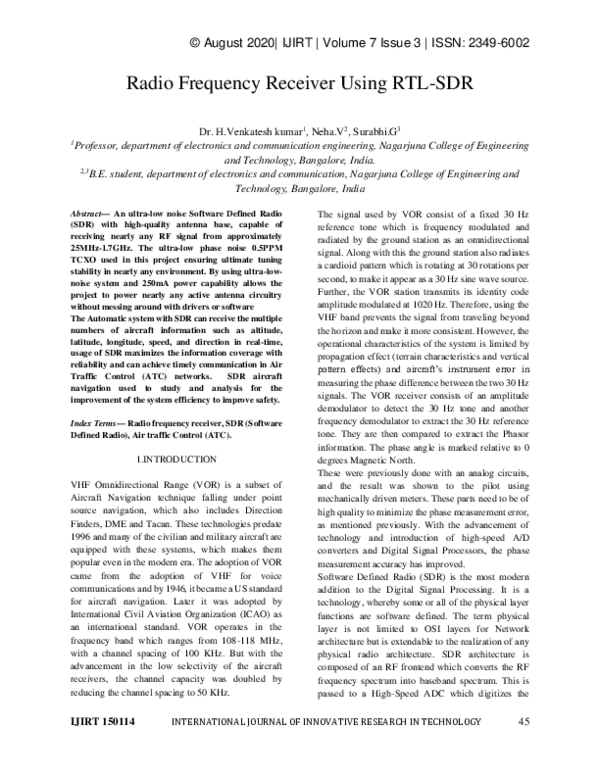 (PDF) Radio Frequency Receiver Using RTL-SDR