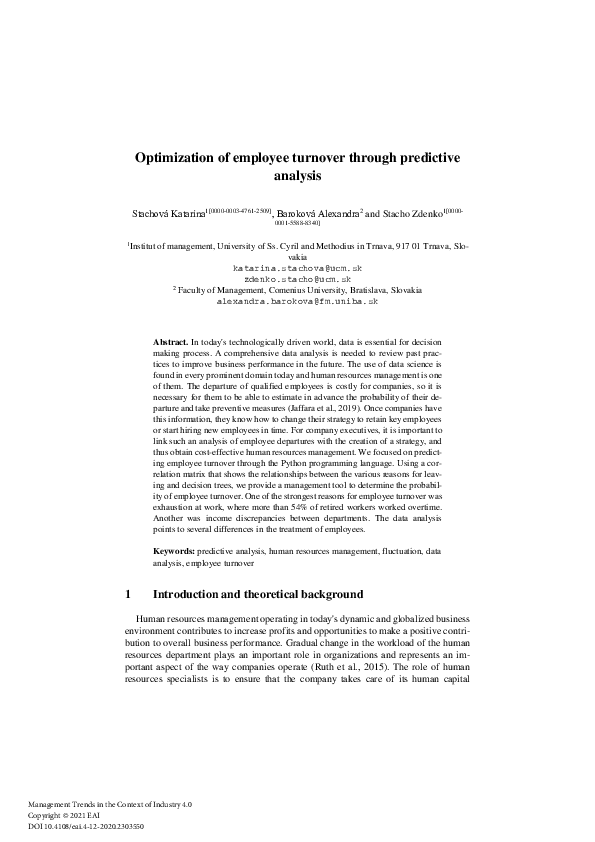 (PDF) Optimization of employee turnover through predictive analysis