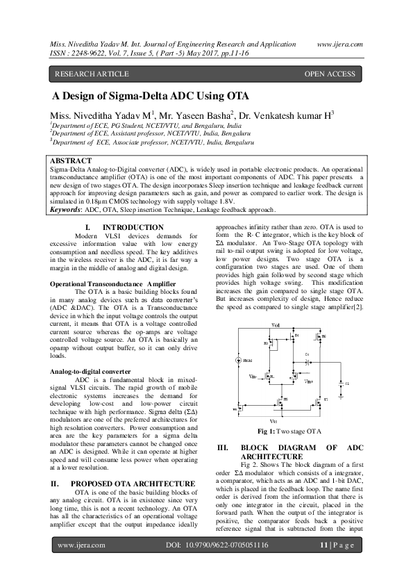 (PDF) A Design of Sigma-Delta ADC Using OTA