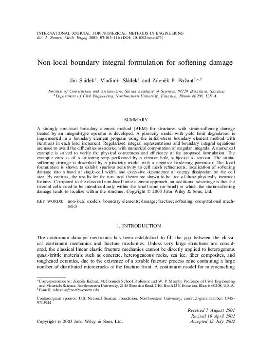 (PDF) Non-local boundary integral formulation for softening damage