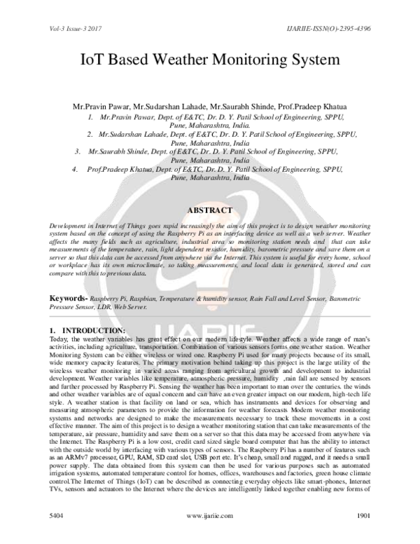 (PDF) Iot Baesd Weather Monitoring System