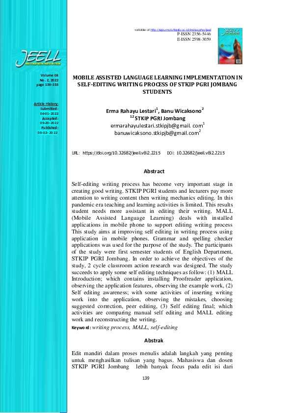 (PDF) Mobile Assisted Language Learning Implementation in Self-Editing Writing Process of Stkip ...